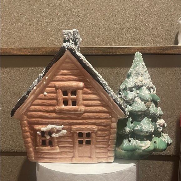 Holiday | Vintage Ceramic Log Cabin Wceramic Tree 14 X 15 X 7 | Poshmark